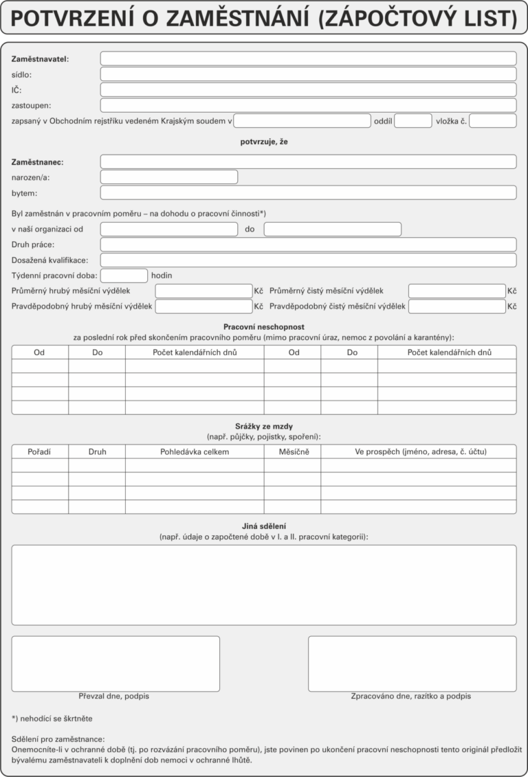 199141 Zápočtový list, A4 Xerox. - Tisk, grafika, grafické služby ...
