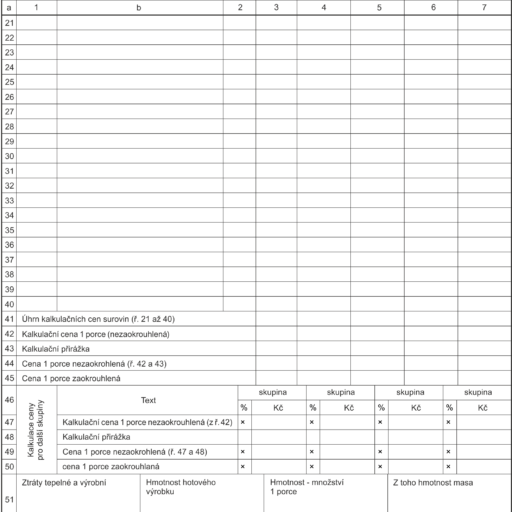 kalkulační list - Tisk, grafika, grafické služby, vazba, diplomové práce